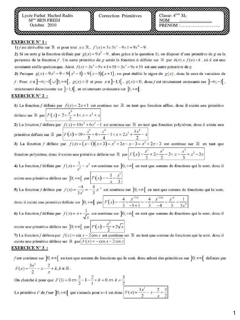 Correction Primitives: Exercice #1 | PDF