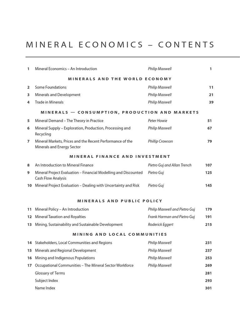 Mineral Economics - Contents: Minerals and The World Economy | PDF ...