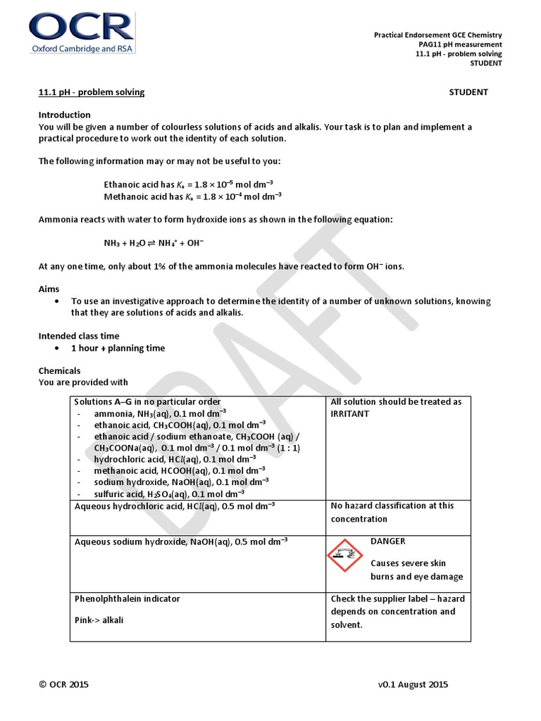 Chemistry PAG 11.1 Student v0.1 | PDF | Ph | Acid