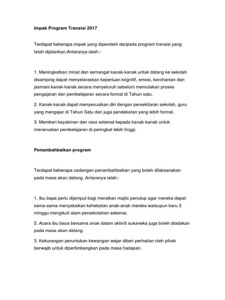 Impak Program Transisi 2017 | PDF
