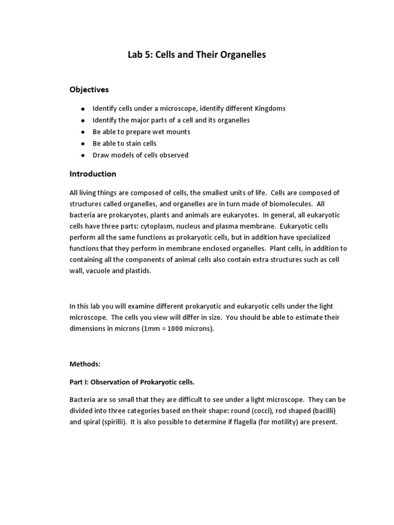 Lab 5: Cells and Their Organelles: Objectives | PDF | Cell (Biology ...