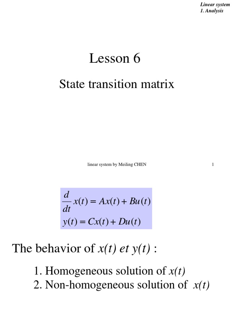 Lesson 6 State Transition Matrix | PDF | Mathematical Concepts | Matrix ...
