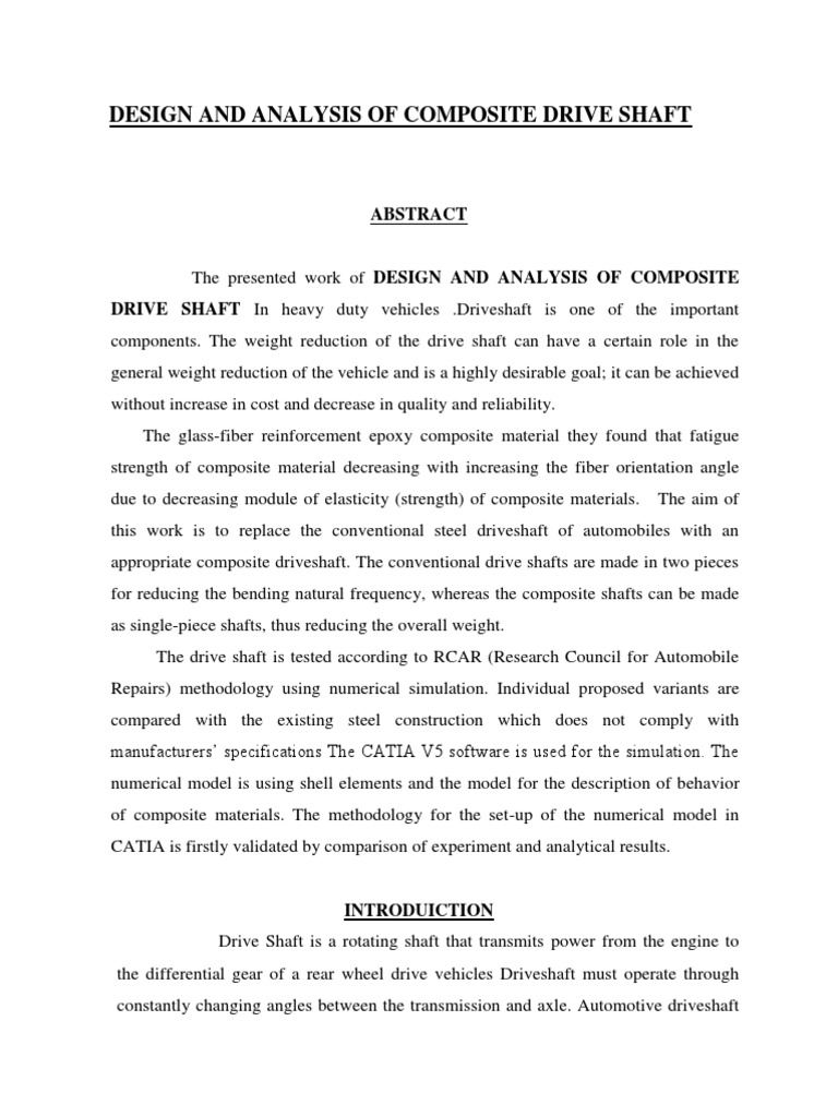 Design and Analysis of Composite Drive Shaft | PDF | Axle | Composite Material