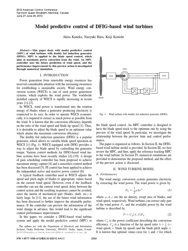 Model Predictive Control of DFIG-based Wind Turbines PDF | PDF | Wind ...