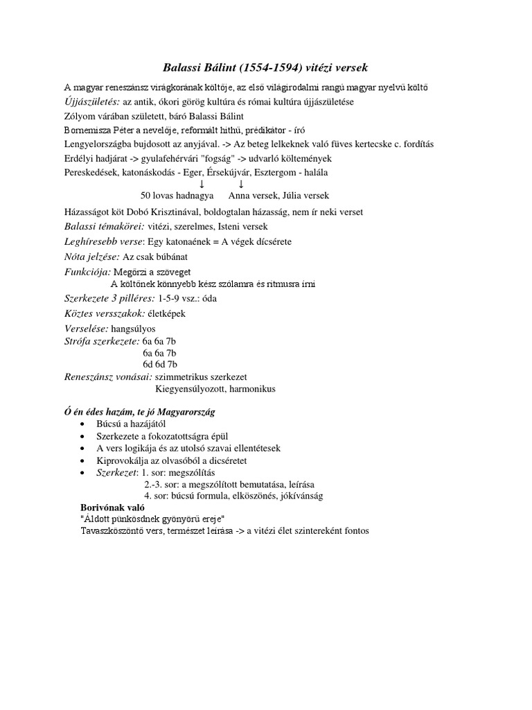 Balassi Bálint Vitézi Versek | PDF