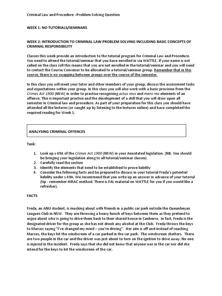 Week 2 Tutorial Questions | PDF | Criminal Law | Mens Rea