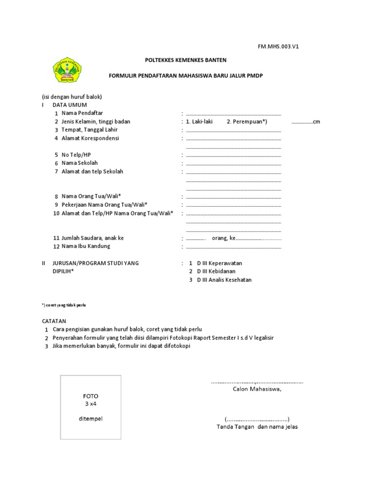Formulir Pendaftaran Mahasiswa Baru Jalur PMDP | PDF | Hukum
