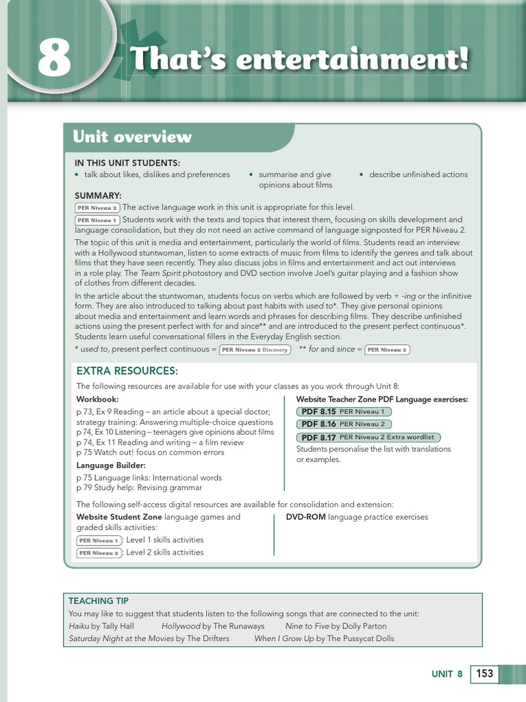 Teachers Resource Book Unit 8 | Download Free PDF | Question | Verb