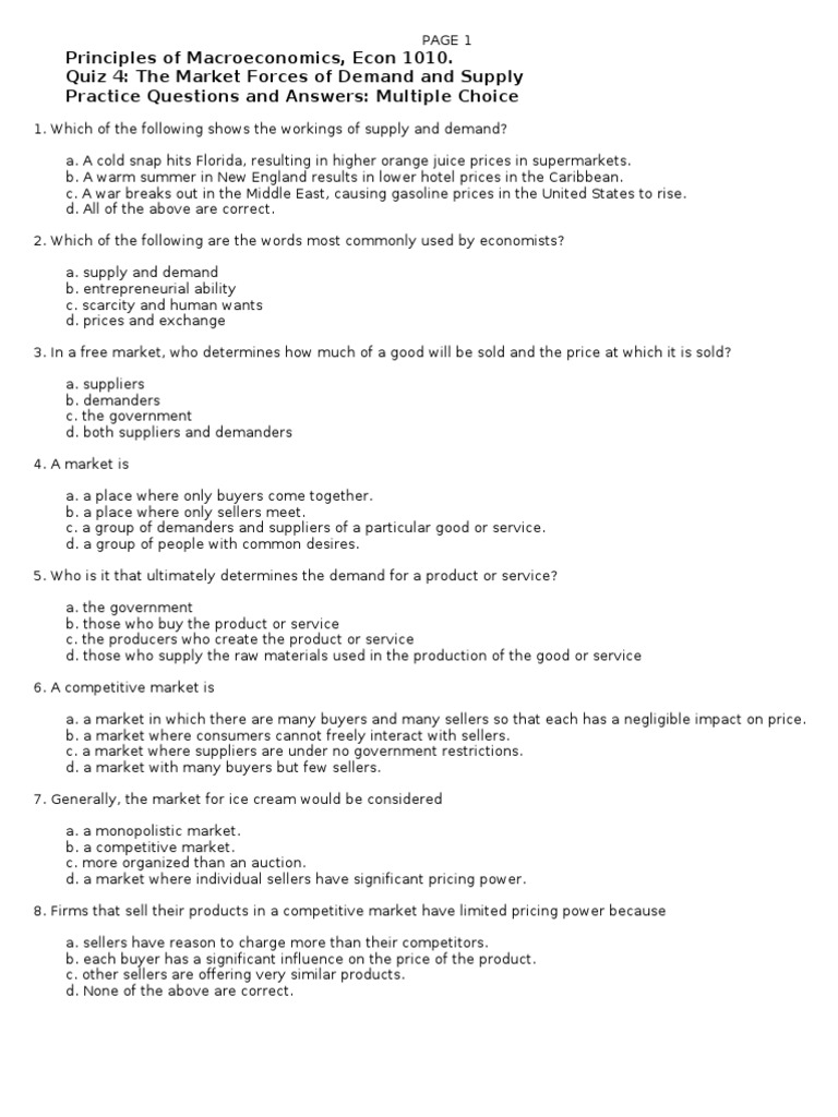 QUIZ4'1 | PDF | Economic Equilibrium | Economic Surplus