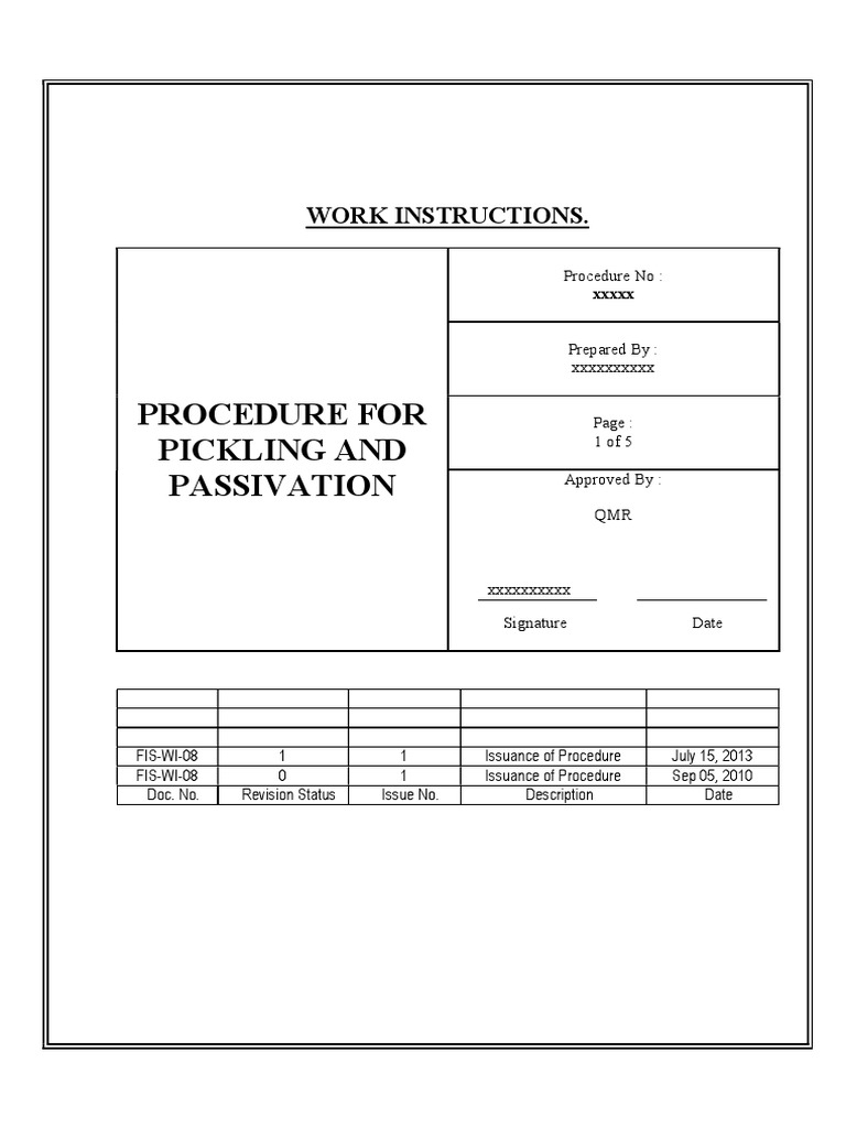 Pickling and Passivation Procedure | PDF | Stainless Steel | Welding