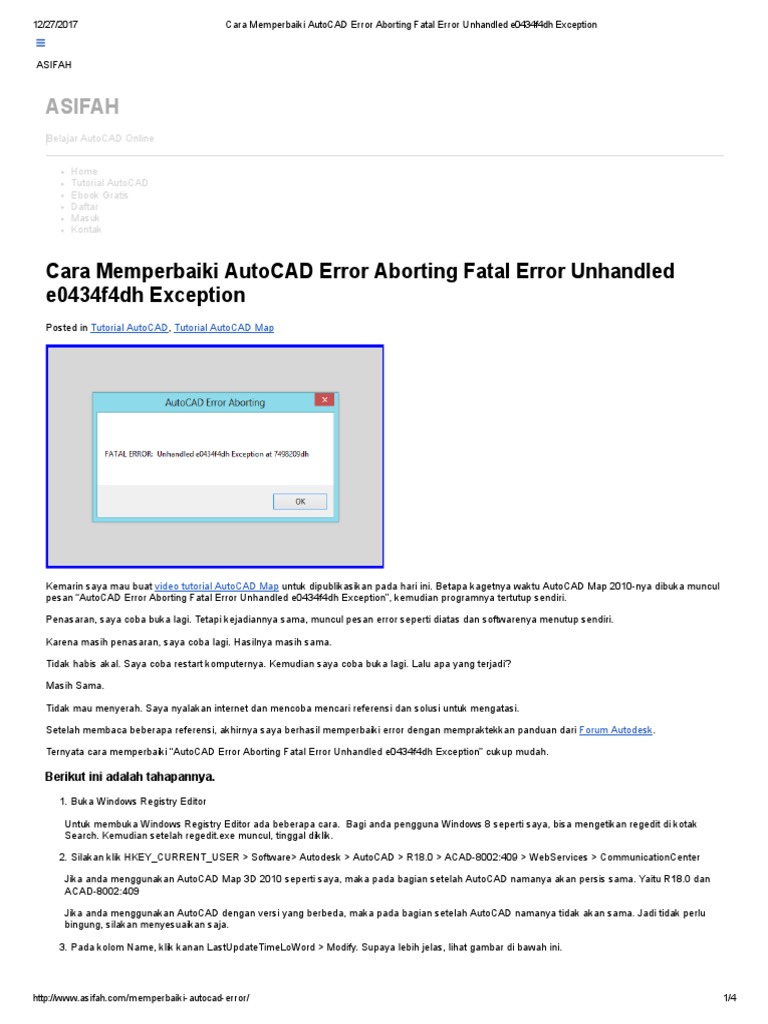 Cara Memperbaiki AutoCAD Error Aborting Fatal Error Unhandled E0434f4dh ...