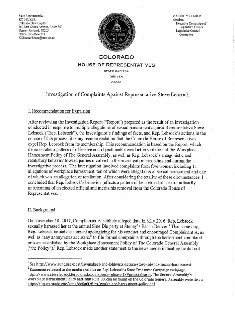 Steve Lebsock: KC Becker Investigation Memo | PDF