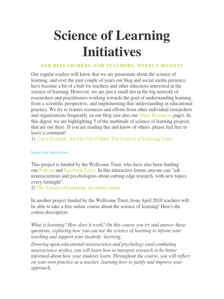 Science of Learning Initiatives Digest | PDF | Science | Neuroscience