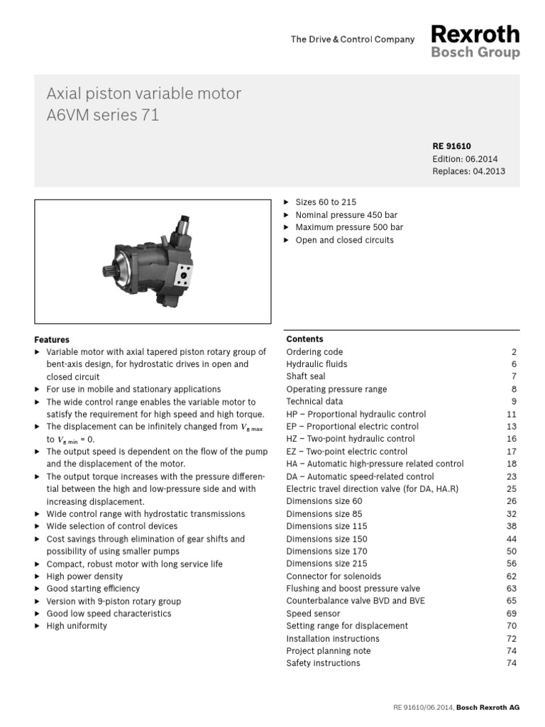 Axial Piston Variable Motor A6VM Series 71: G Max G Min | PDF ...