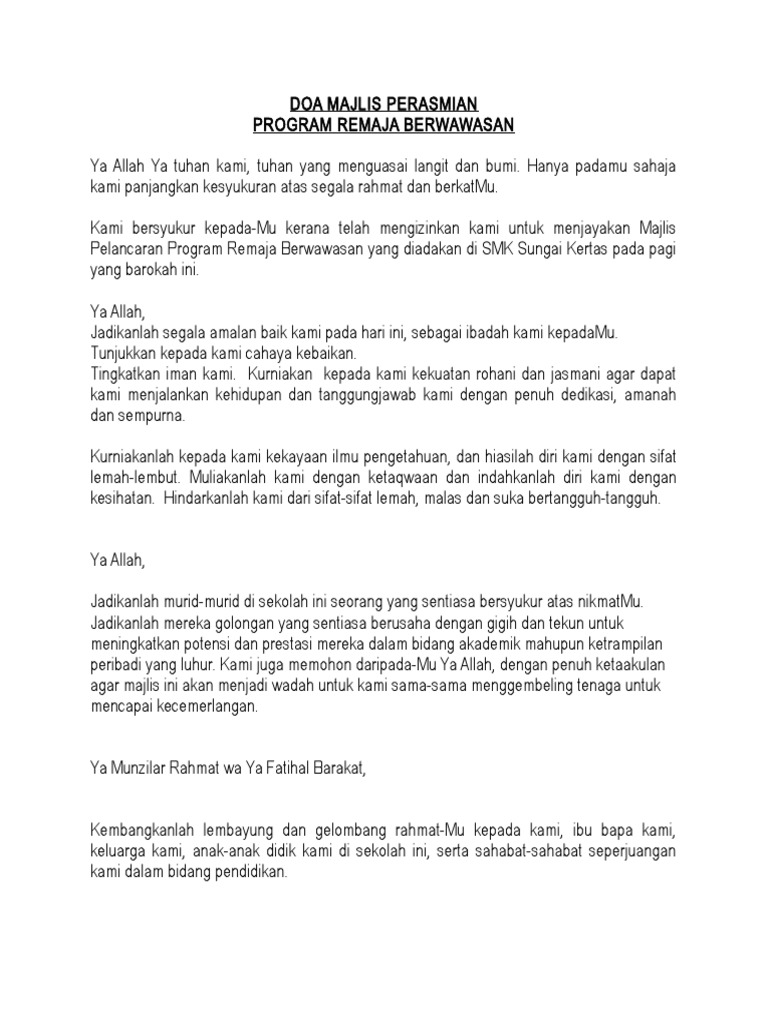 Doa Majlis Pelancaran Nbos 2017 | PDF