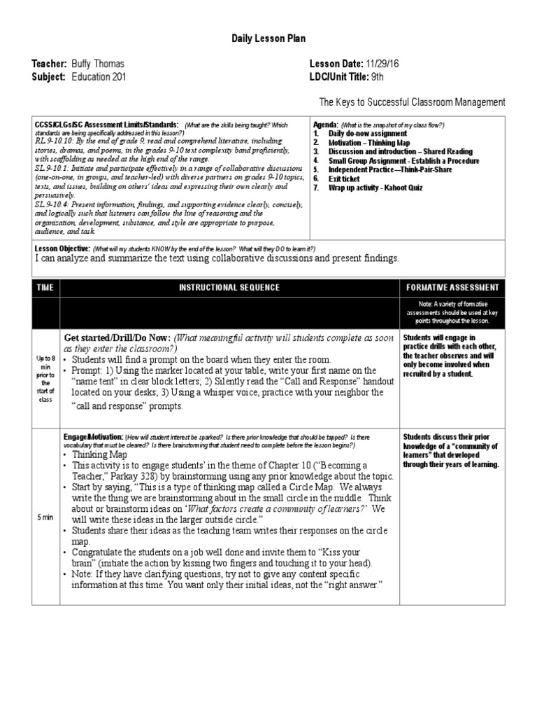 Lesson Plan | PDF | Classroom Management | Lesson Plan