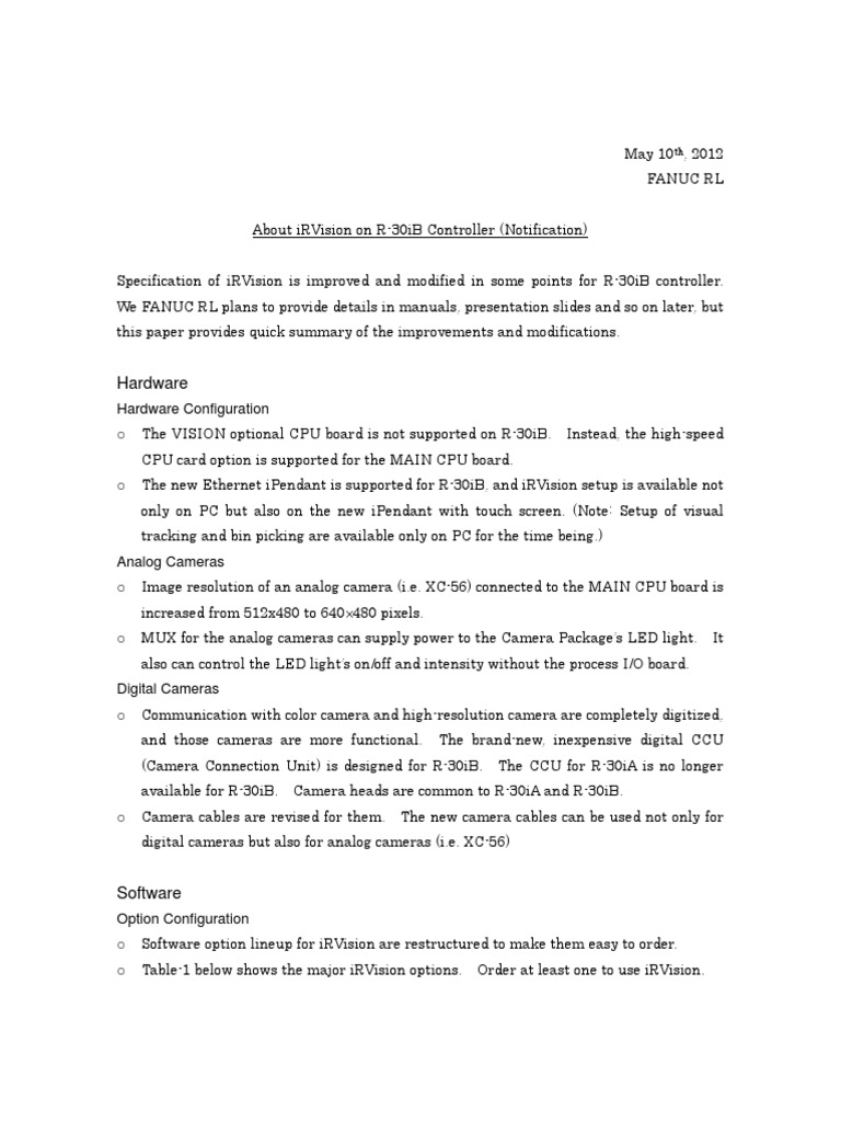 R-30iB IRVision Introduction (FANUC) | PDF | Camera | Image Resolution