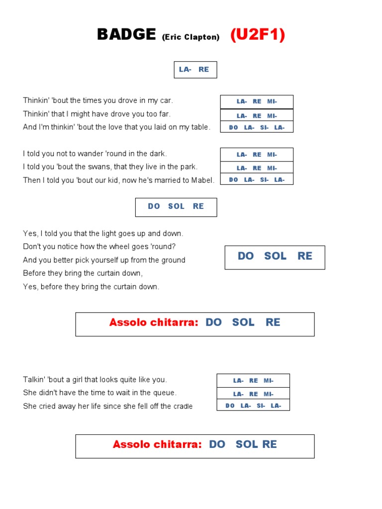 "Badge" Lyrics & Chords by Eric Clapton | PDF