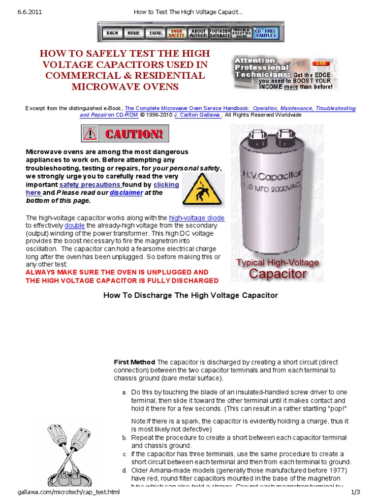 How To Test The High Voltage Capacitor | PDF | Capacitor | Resistor