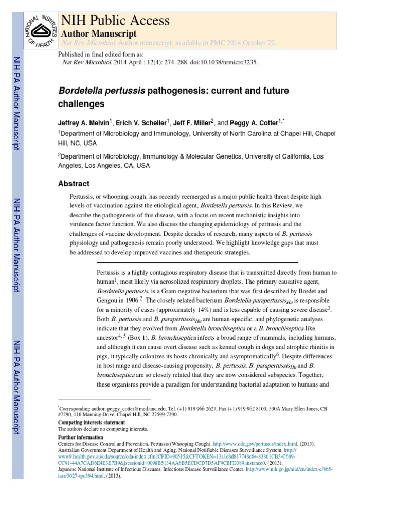 Bordetella Pertussis Pathogenesis Current and Future Challenges ...