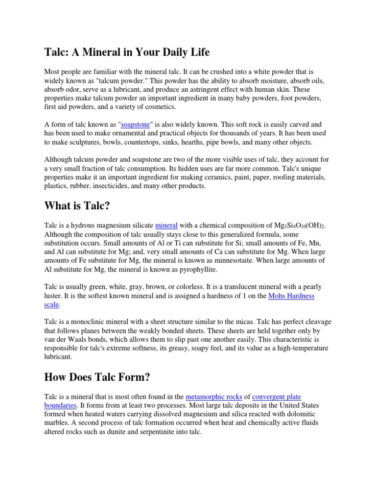 Talc: A Mineral in Your Daily Life: Soapstone | PDF | Paint | Rock ...