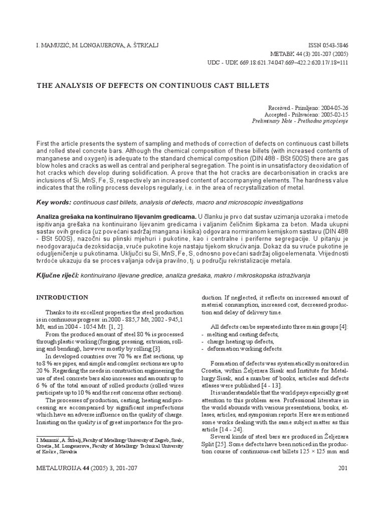 Defects On Al Billets PDF | PDF | Rolling (Metalworking) | Steel