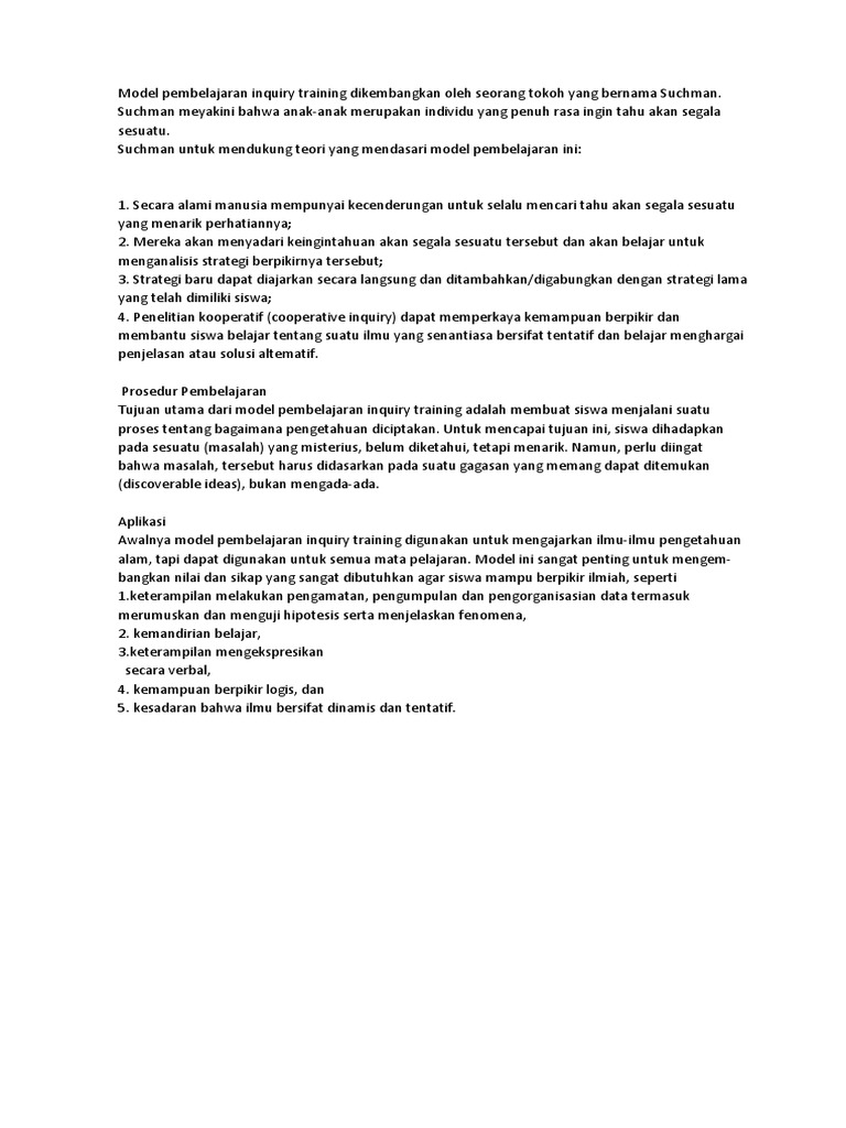 Model Pembelajaran Inquiry Training Suchman | PDF