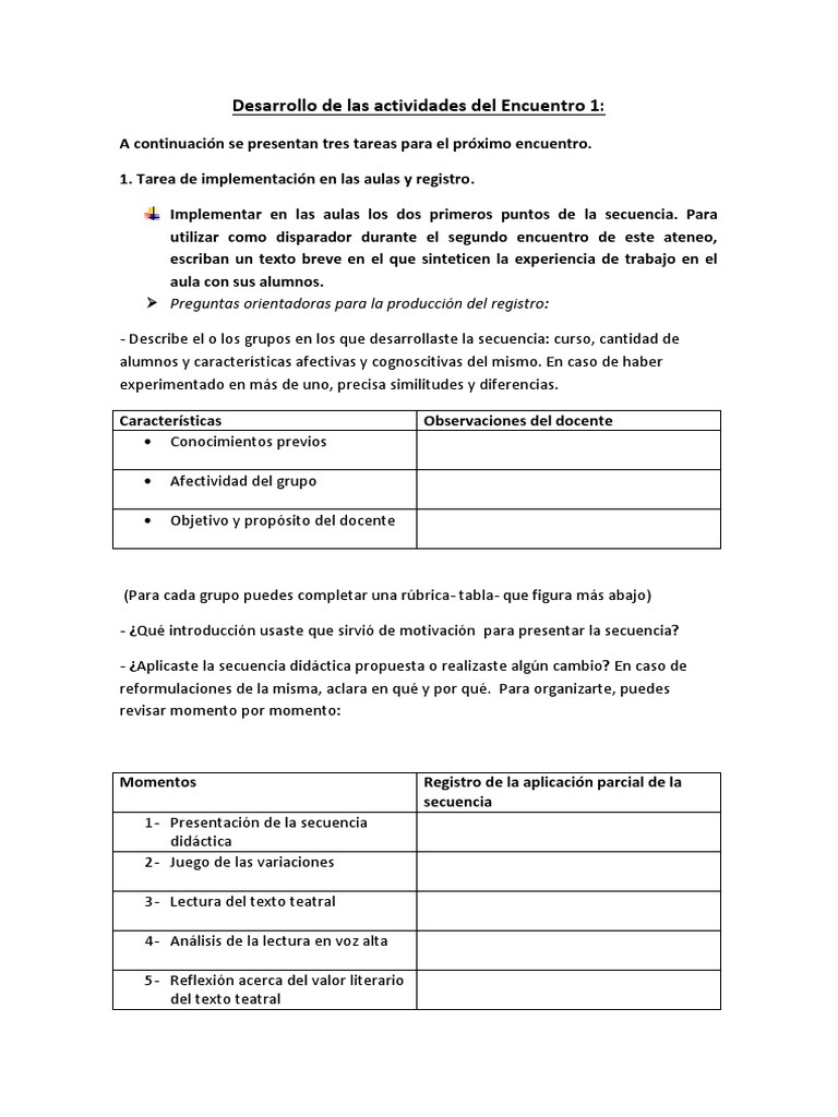 Desarrollo de Las Actividades Del Encuentro 1 | PDF | Teatro | Aprendizaje