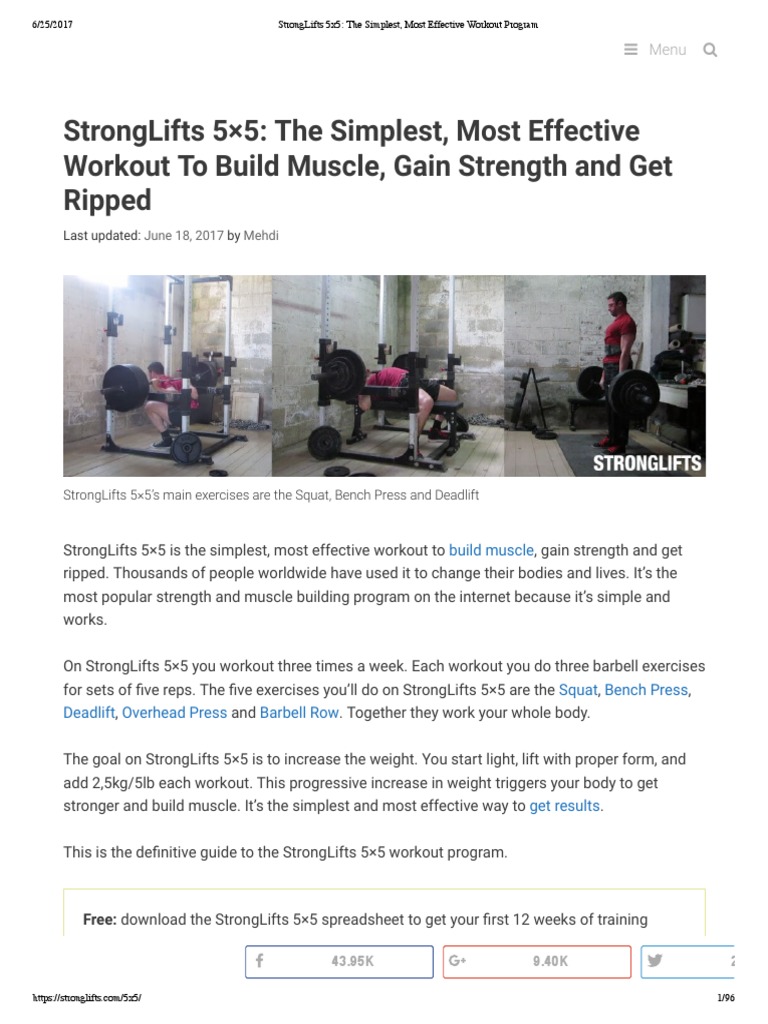 StrongLifts 5x5 - The Simplest, Most Effective Workout Program | PDF ...