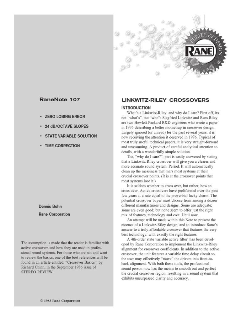 Linkwitz Riley Crossovers | PDF | Loudspeaker | Distortion