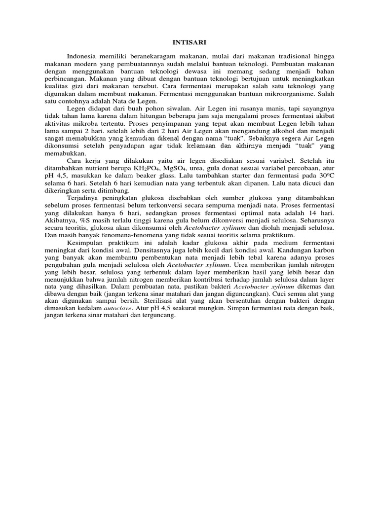 Fermentasi Air Legen Menjadi Nata de Legen | PDF