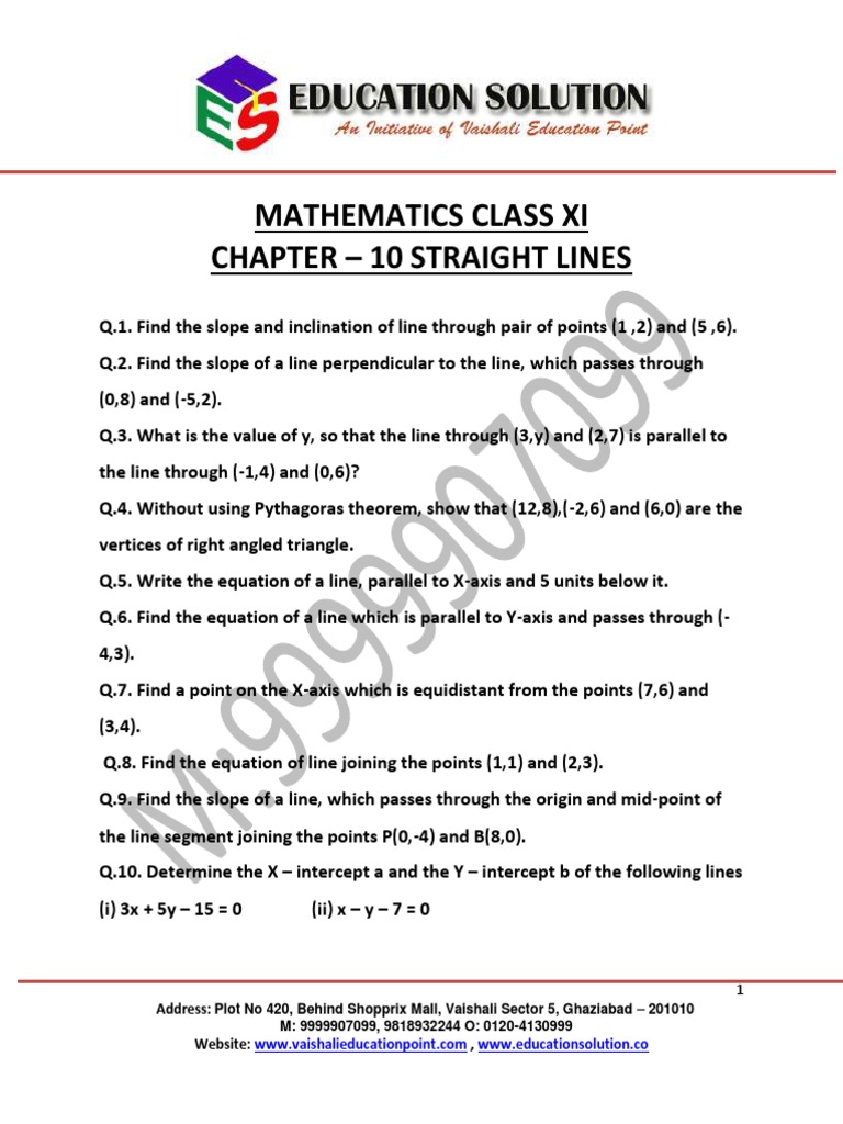 Chapter 10 Straight Lines Pdf Line Geometry Cartesian Coordinate System