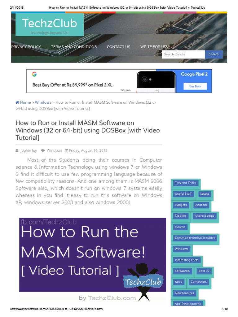How To Run Or Install Masm Software On Windows 32 Or 64 Bit Using Dosbox With Video Tutorial