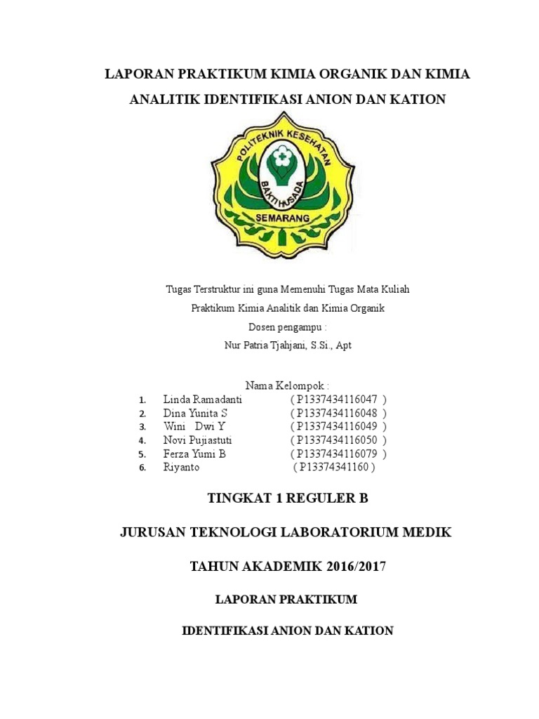 Laporan Praktikum Kimia Organik Dan Kimia Analitik Identifikasi Anion Dan Kation | PDF
