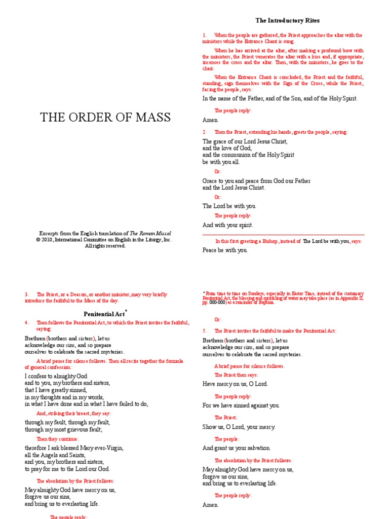 The Order of Mass | PDF | Mass (Liturgy) | Eucharist