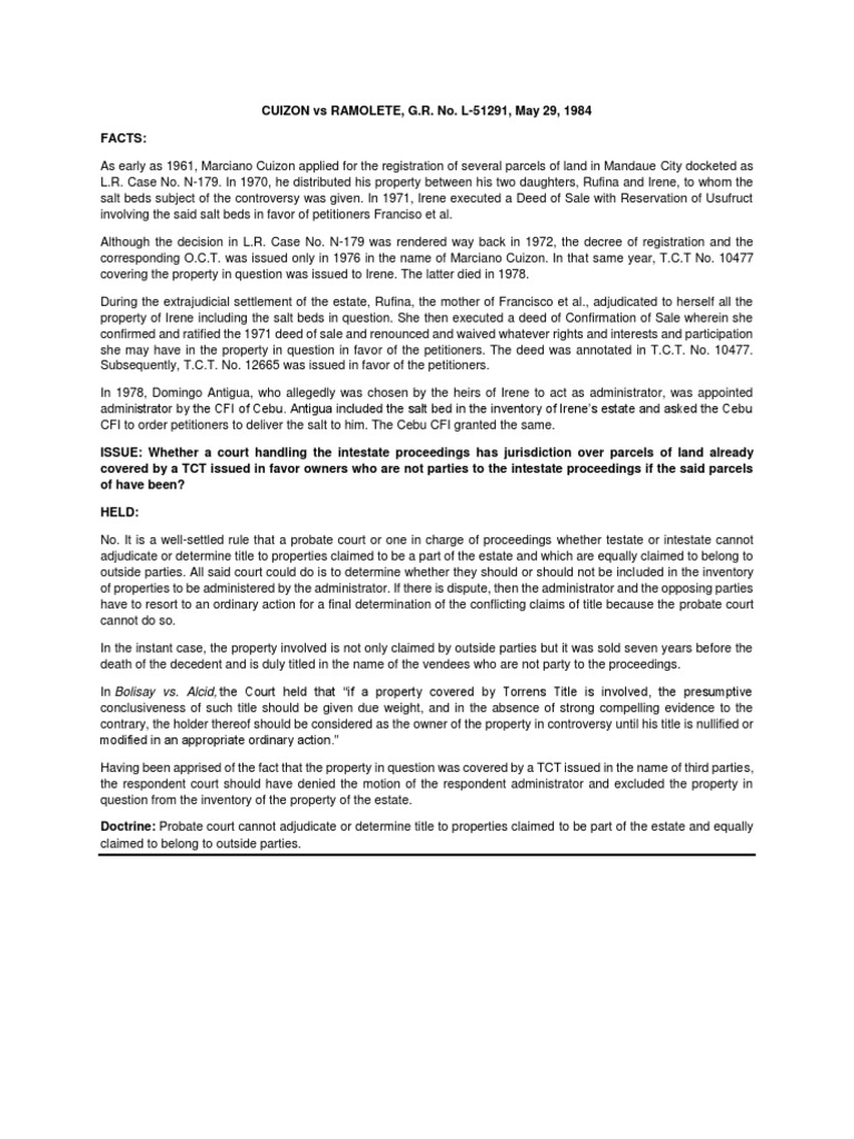 Cuizon Vs Ramolete | PDF | Probate | Intestacy