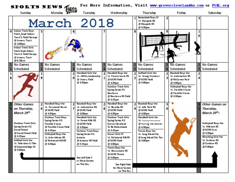 March 2018 Sports Schedule Overview | PDF | Sports | Leisure