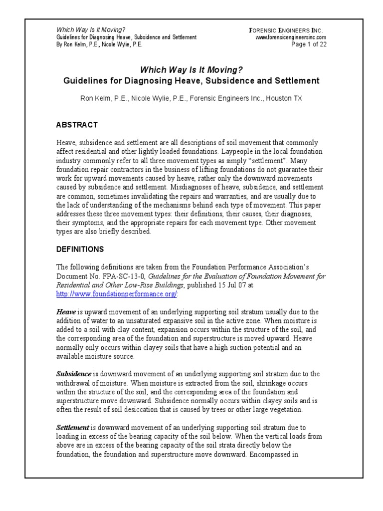 Diagnosing Heave, Subsidence and Settlement of Foundations | PDF | Deep ...