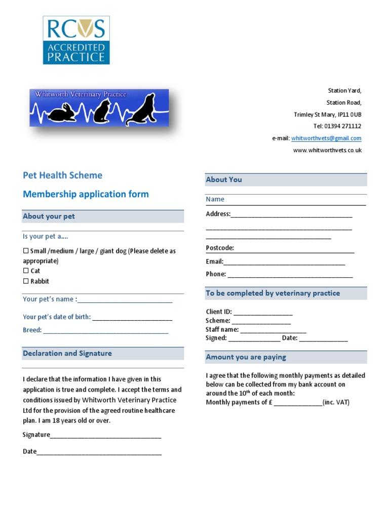 Pet Health Scheme Application Form | PDF | Pet | Payments