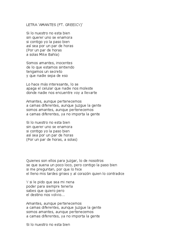 Letra Somos Amantes | PDF