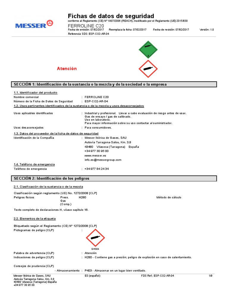 Ferroline C20 | PDF | Gases | Agua
