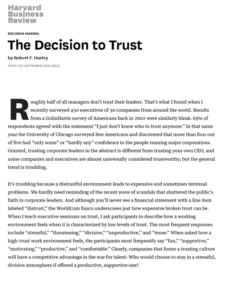 The Decision To Trust | PDF | Risk | Decision Making