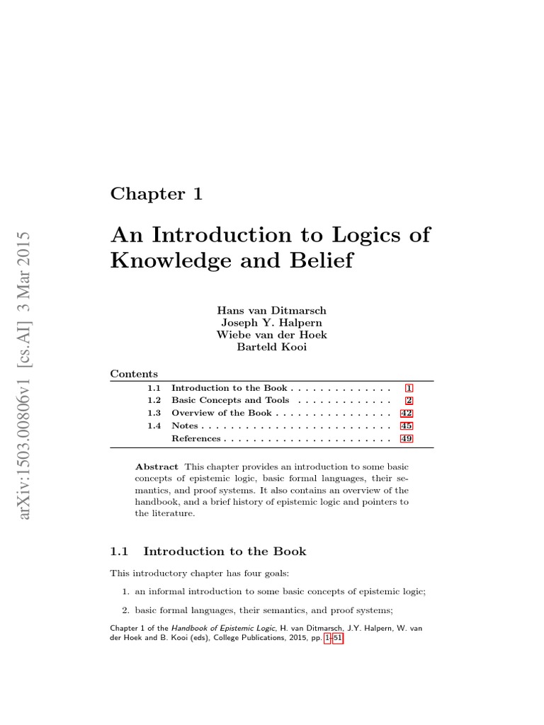 An Introduction To Logics of Knowledge and Belief | PDF | Logic | Modal ...