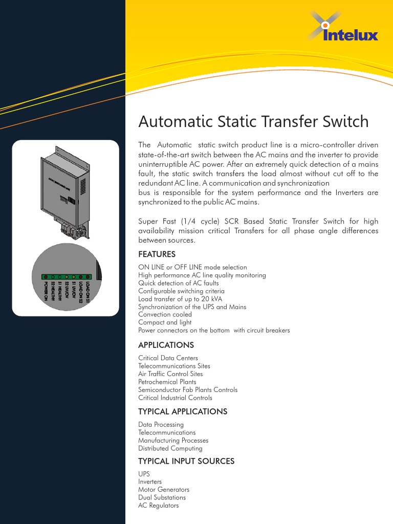 Automatic Static Transfer Switch | PDF | Mains Electricity | Power Inverter