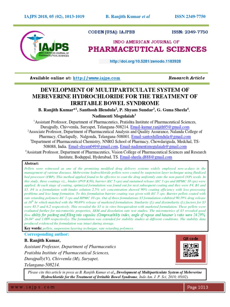 Development of Multiparticulate System of Mebeverine Hydrochloride For The Treatment of ...