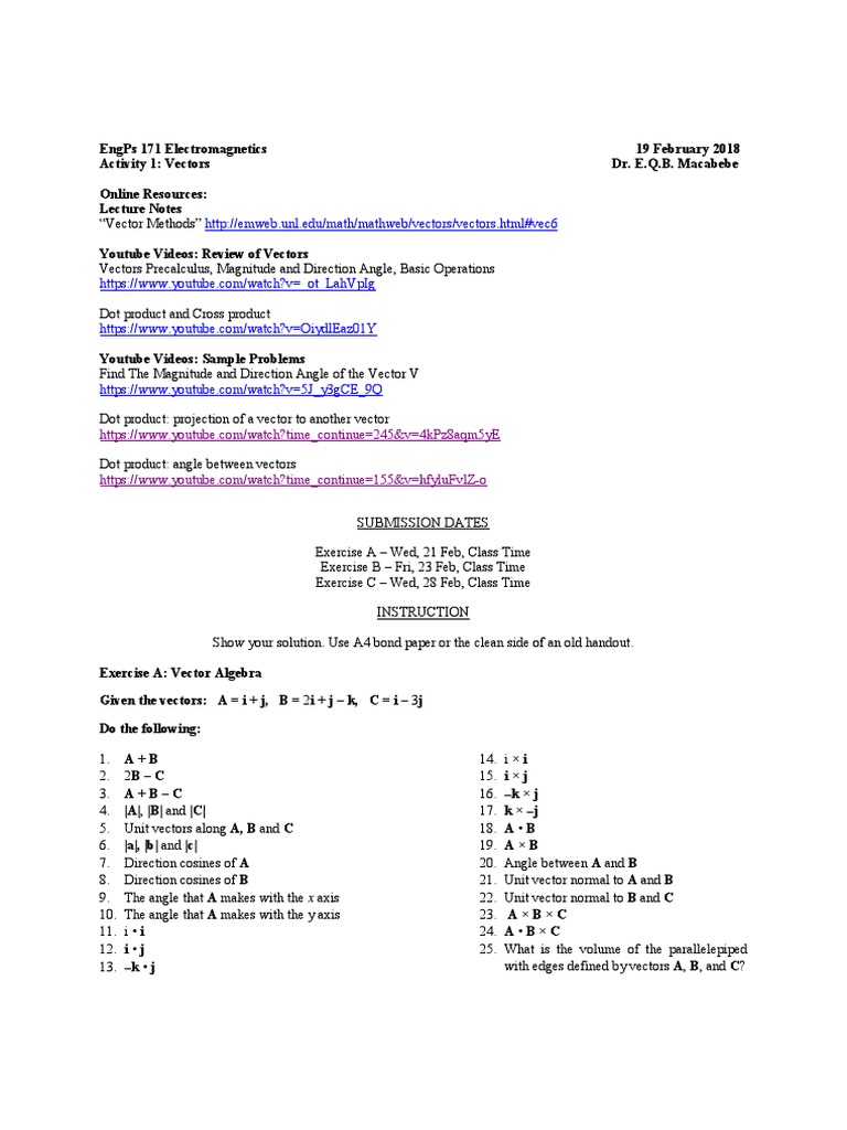 Activity 1 Vectors | PDF | Euclidean Vector | Theoretical Physics