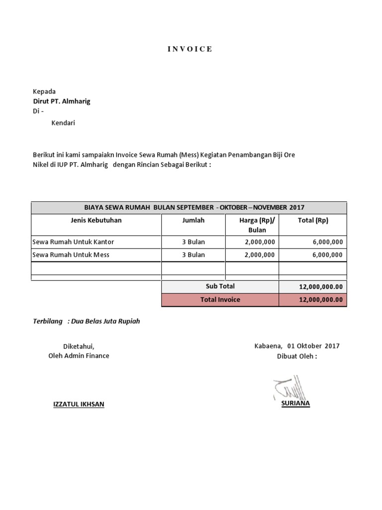 Invoice Sewa Rumah | PDF