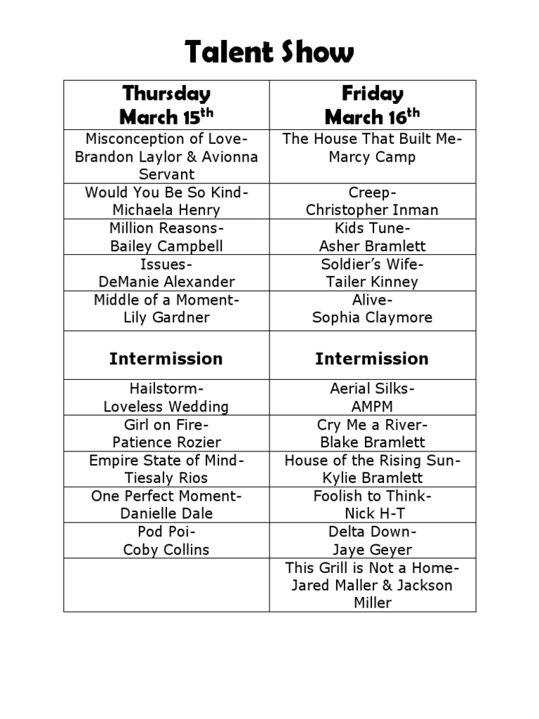 2018 Talent Show | PDF