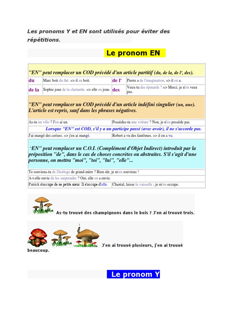 Utilisation des pronoms Y et EN | PDF