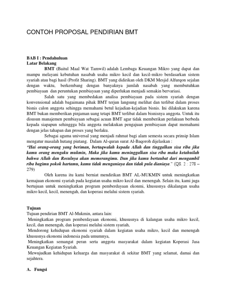 Contoh Proposal Pendirian BMT | PDF